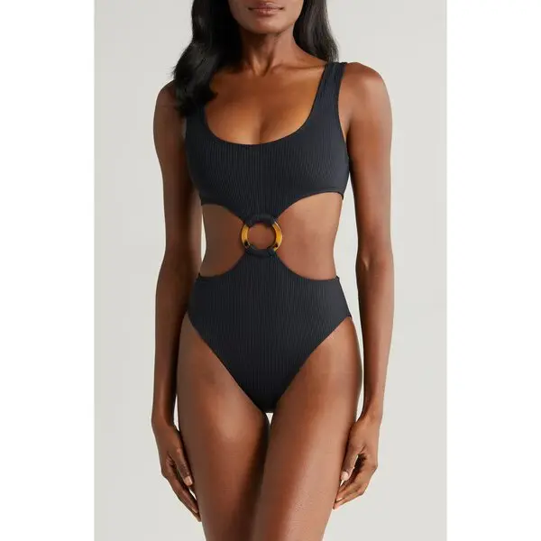 MONTCE Ky Rib Cutout One-piece Swimsuit - Black Rib