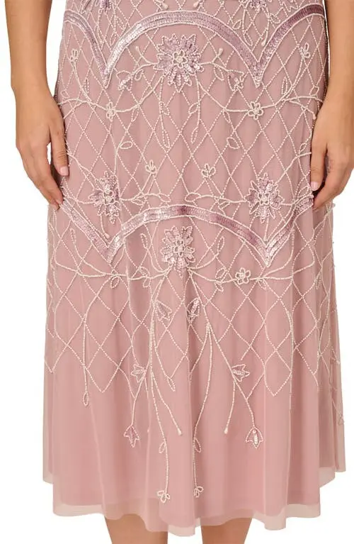 Adrianna Papell Sequin Beaded Illusion Mesh Midi Dress In Dusted  Petal/Ivory - 61% Off | Editorialist