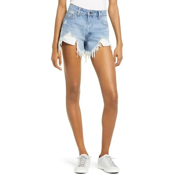 HIDDEN JEANS Chewed Hem High-waist Denim Shorts - Medium Wash