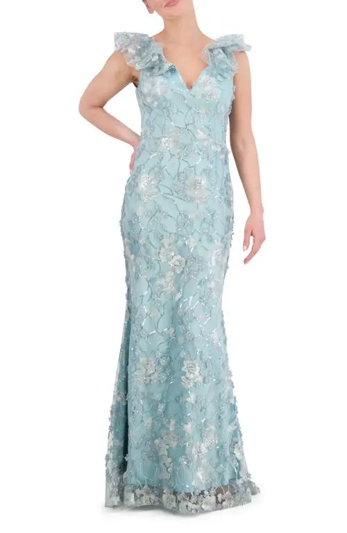 Eliza J Embellished Floral Appliqu Mermaid Gown In Sage - 55% Off |  Editorialist