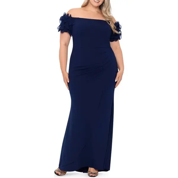 XSCAPE EVENINGS Ruffle Sleeve Gown