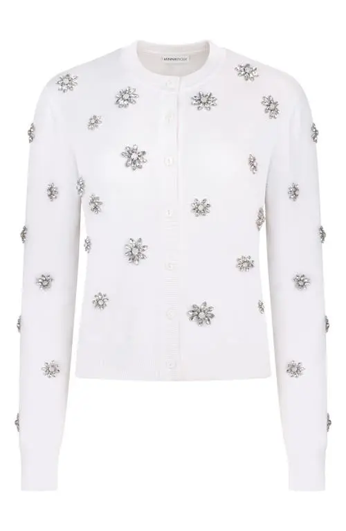 Minnie Rose Embellished Flower Cotton And Cashmere Cardigan