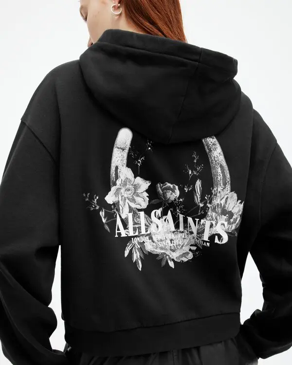 【新品タグ付】ALLSAINTS PIPPA 刺繍 フーディー Allsaints Fortuna Oversized Pippa Floral Hoodie In Black - 40% Off
