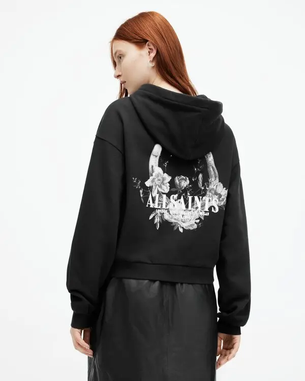 Allsaints Fortuna Oversized Pippa Floral Hoodie In Black - 40% Off