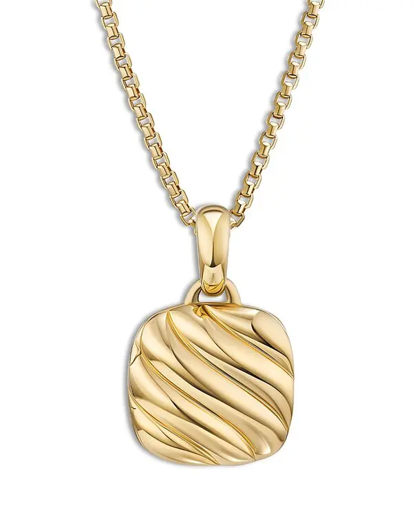 David Yurman 18k Yellow Sculptured Cable Square Locket Pendant - Gold