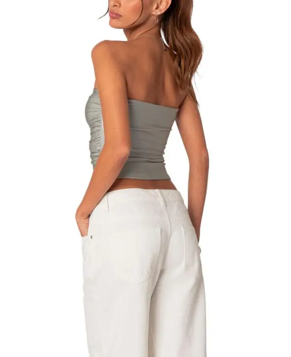 EDIKTED Maxeen Shiny Gathered Tube Top - Silver-tone