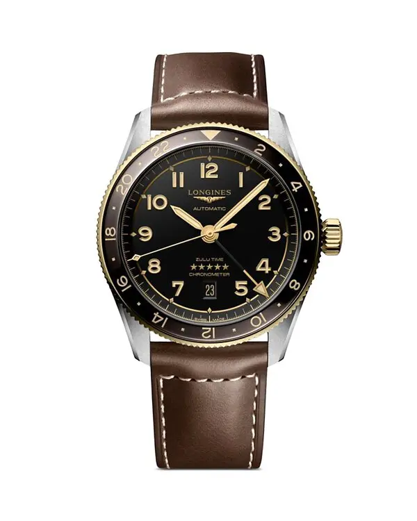 LONGINES Spirit Zulu Time 42mm Watch - Black/brown