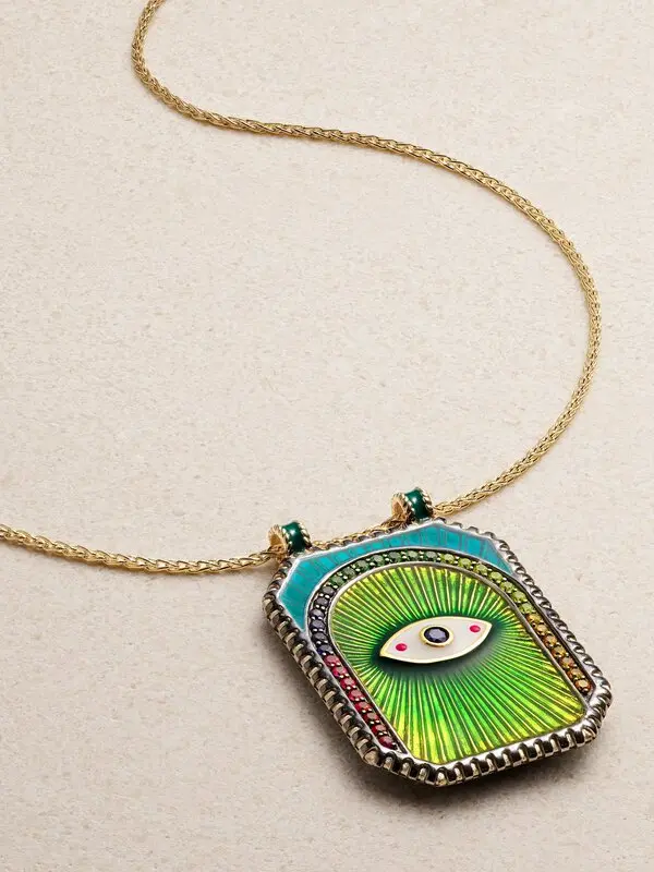 MARIE LICHTENBERG Eye Protect Enamel And Sapphire Necklace - Gold