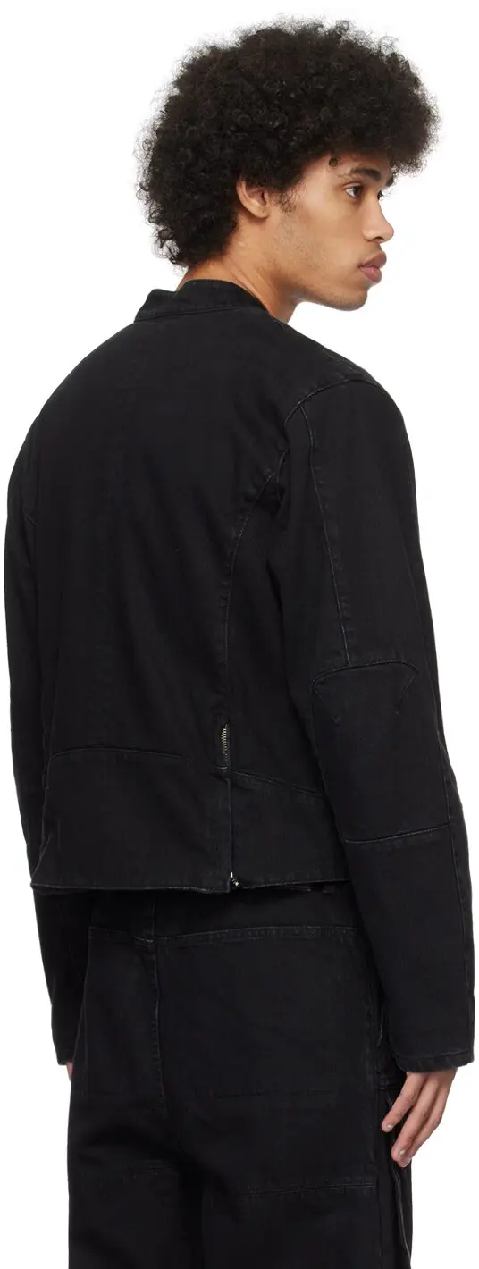 Entire Studios Black Moto Denim Jacket In Magnetite - 30% Off 