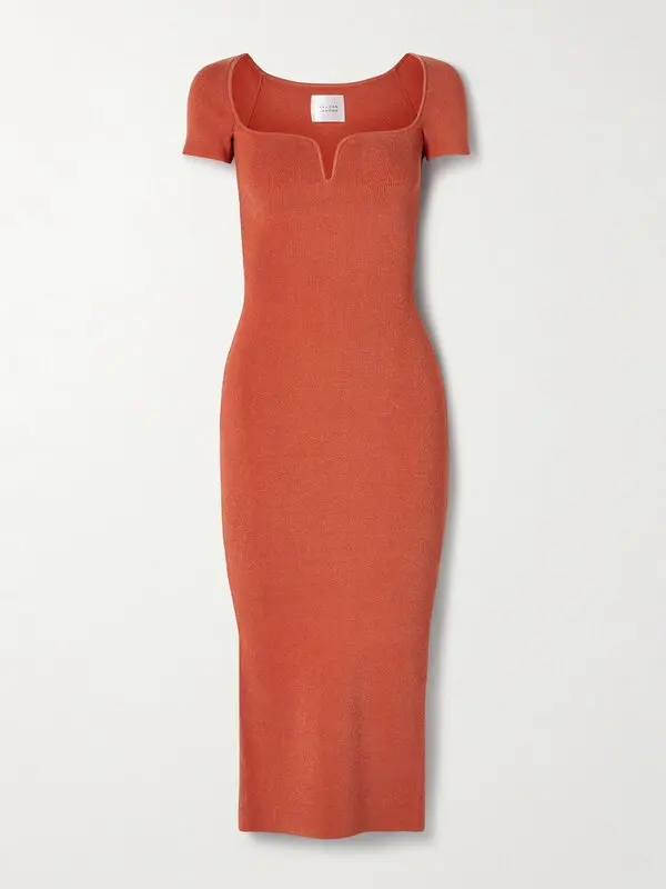 Galvan Gaia Metallic Ribbed-Knit Midi Dress In Orange - 60% Off |  Editorialist