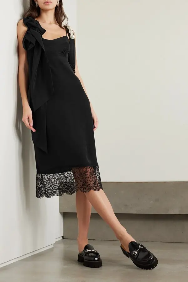 Simone Rocha Lace-trimmed Draped Crepe Midi Dress