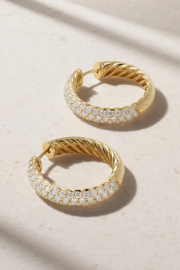 David Yurman Dy Mercer Diamond Hoop Earrings - Gold