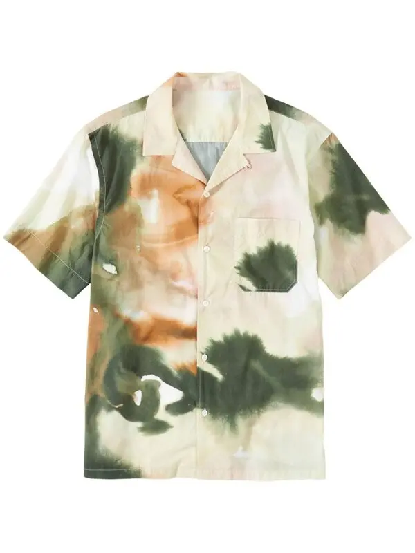 Closed Abstract-pattern Short-sleeve Cotton Shirt
