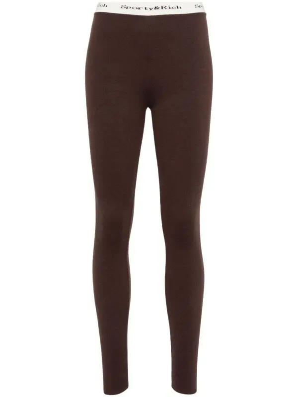 SPORTY & RICH Logo-waistband Knitted Leggings - Brown