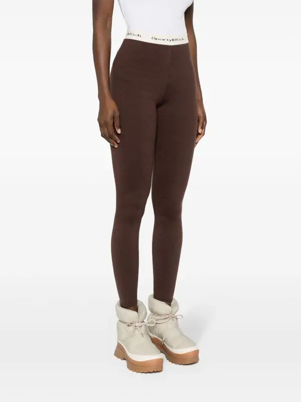SPORTY & RICH Logo-waistband Knitted Leggings - Brown