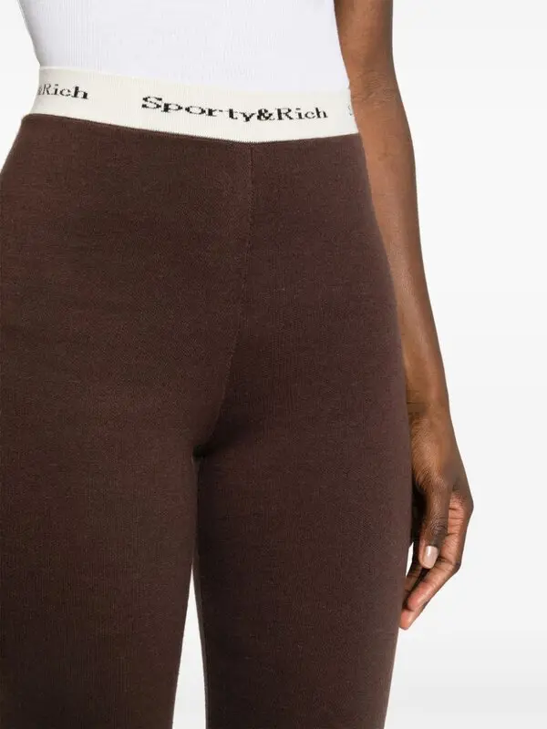 SPORTY & RICH Logo-waistband Knitted Leggings - Brown