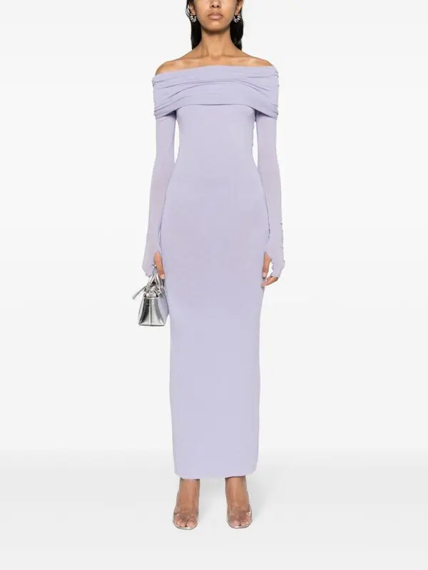 MANURI Off-shoulder Fine-knit Dress - Purple