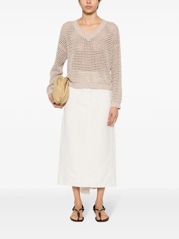 Brunello Cucinelli Asymmetric Denim Midi Skirt