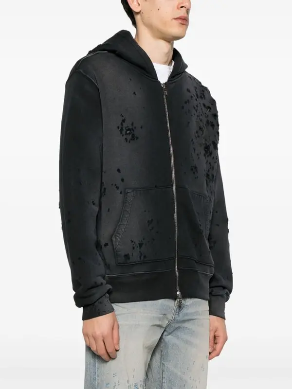 Amiri Core Ripped Zip-Up Hoodie In Black 68% Off Editorialist