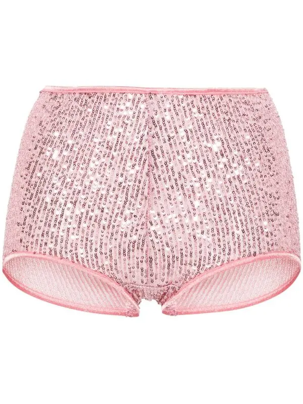 Alchemy Fashions X Lia Aram Sequin-embellished High-rise Shorts - Pink