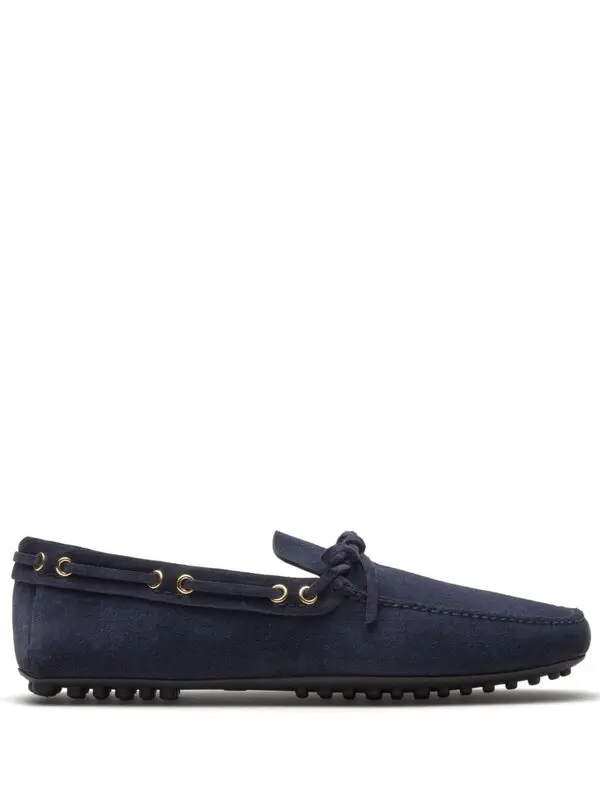 Car Shoe Bow-detail Suede Driving Shoes - Blue