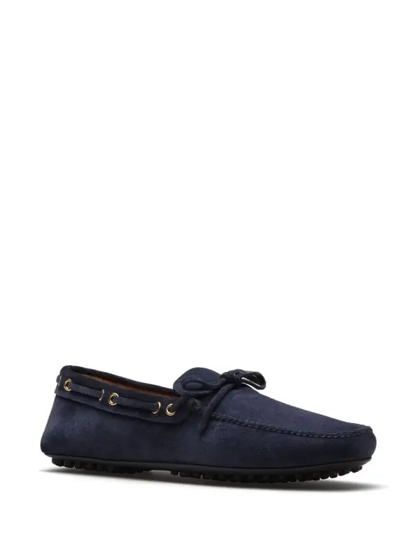 Car Shoe Bow-detail Suede Driving Shoes - Blue