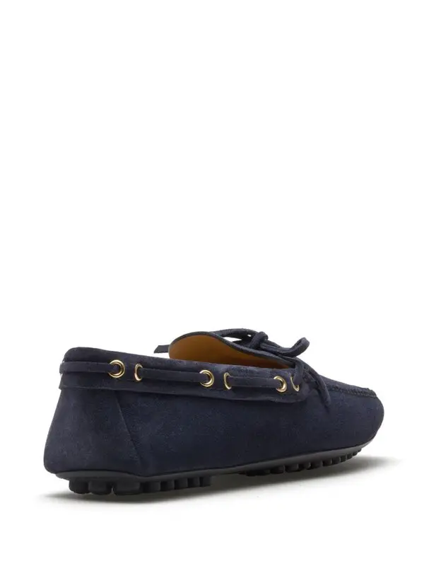 Car Shoe Bow-detail Suede Driving Shoes - Blue