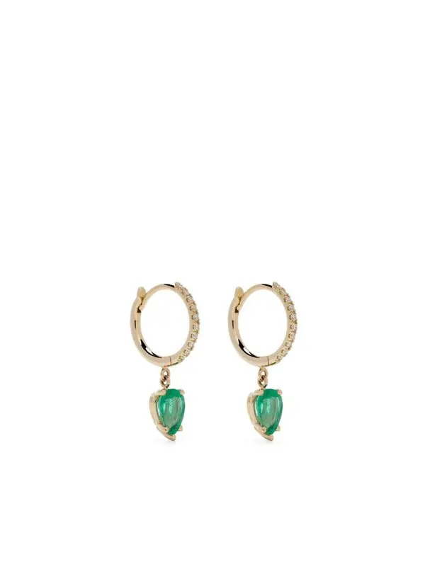 Zoe Chicco 14kt Yellow Diamond And Emerald Hoop Earrings - Gold