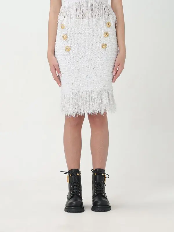 Balmain Button Detailed Fringe Skirt - White