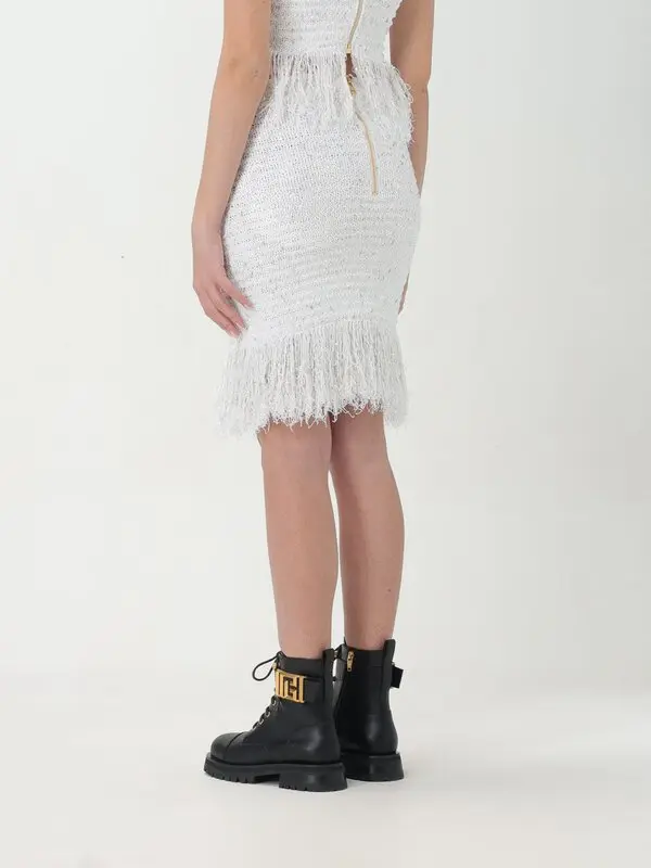 Balmain Button Detailed Fringe Skirt - White