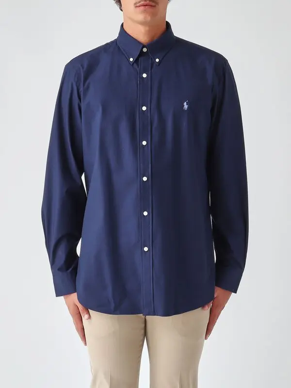 Polo Ralph Lauren Slim Fit Stretch Cotton Shirt With Button-down Collar And Pony Logo - Navy