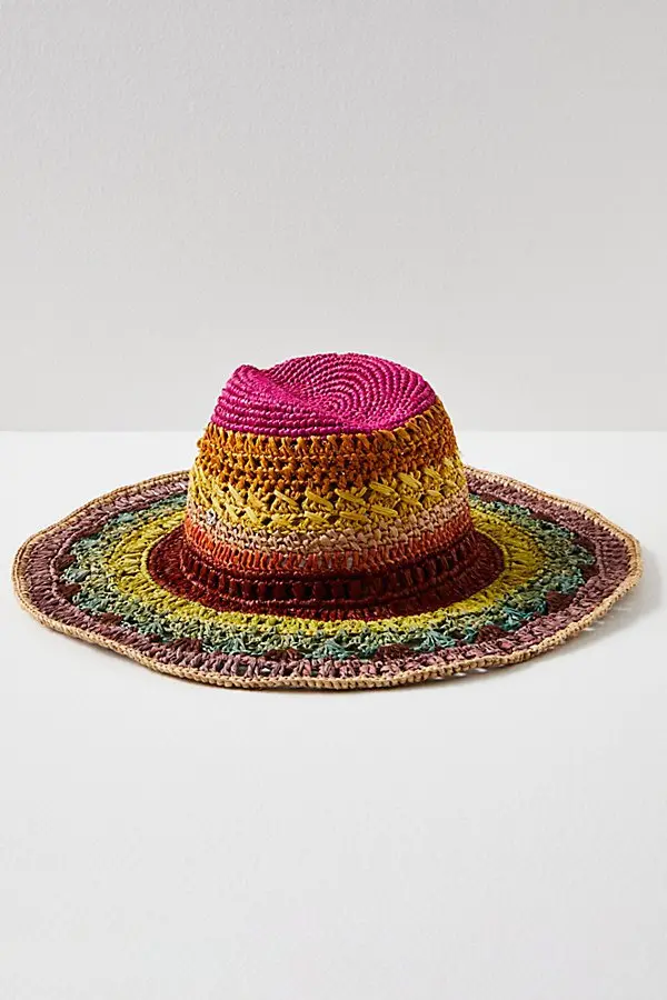 Free People Arlet Rainbow Crochet Straw Sun Hat