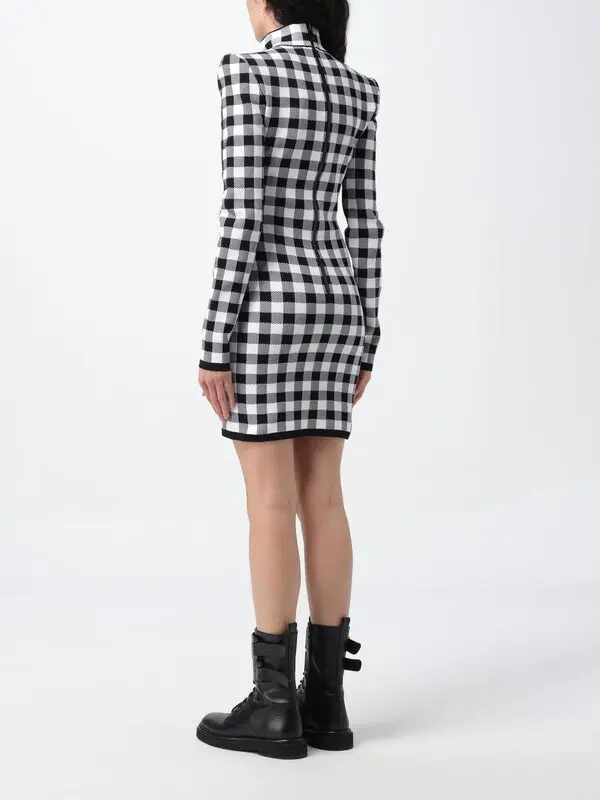 Balmain Gingham Check Knit Dress - White