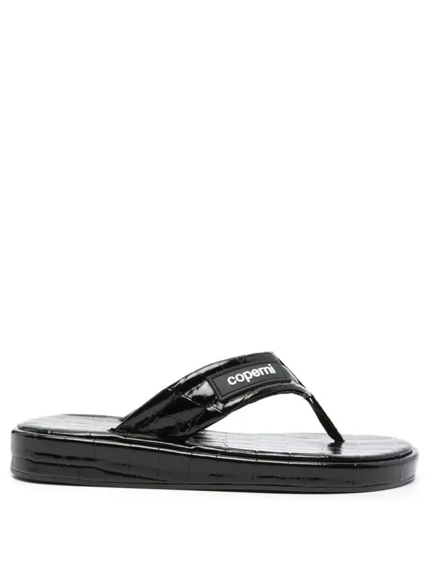 Coperni Crocodile-embossed Leather Flip Flops - Black