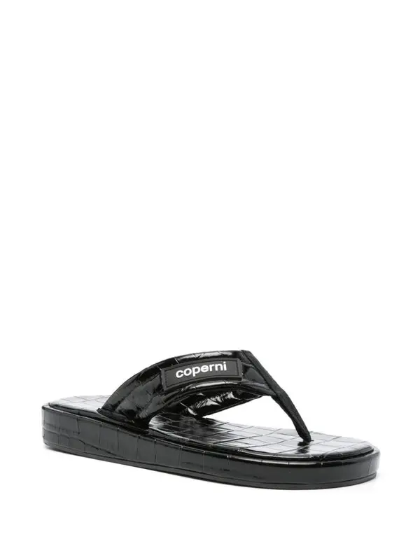 Coperni Crocodile-embossed Leather Flip Flops - Black