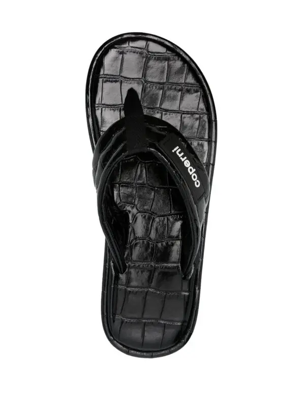 Coperni Crocodile-embossed Leather Flip Flops - Black