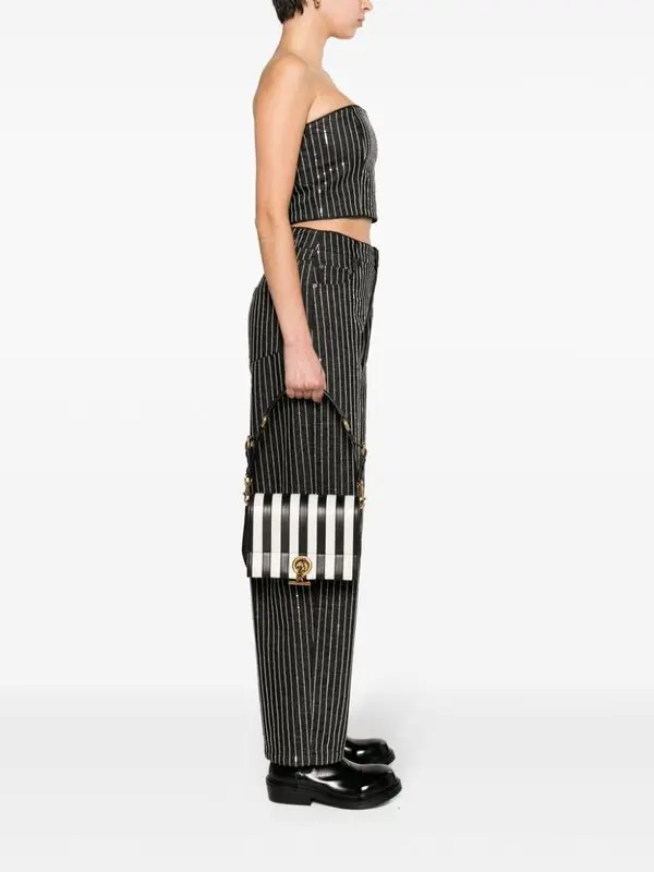 Moschino Striped Leather Shoulder Bag