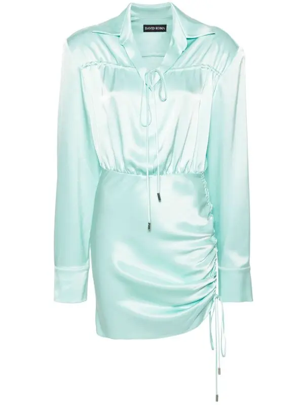 David Koma Satin Shirt Dress With Gathered Detailing