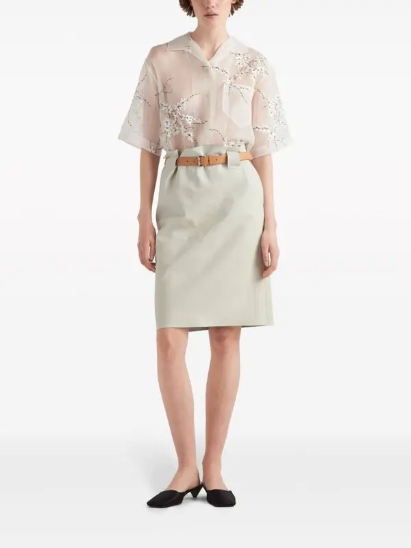 Prada Floral-embroidered Sheer Silk Shirt - White