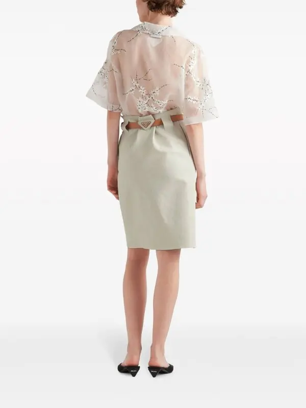 Prada Floral-embroidered Sheer Silk Shirt - White