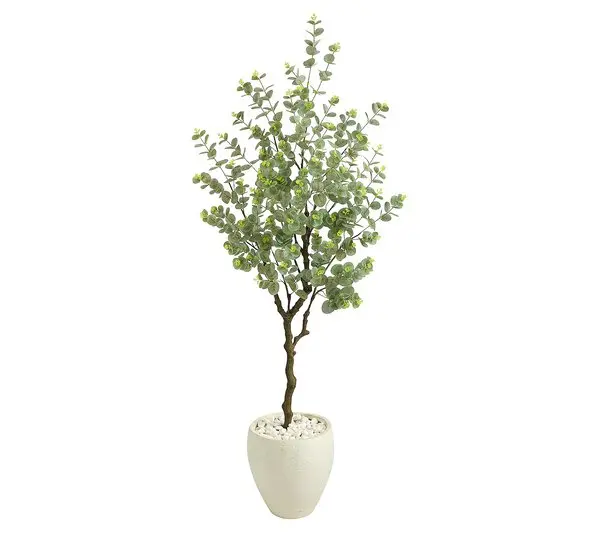 NEARLY NATURAL 63' Eucalyptus Faux Tree In Whit E Planter - One-color