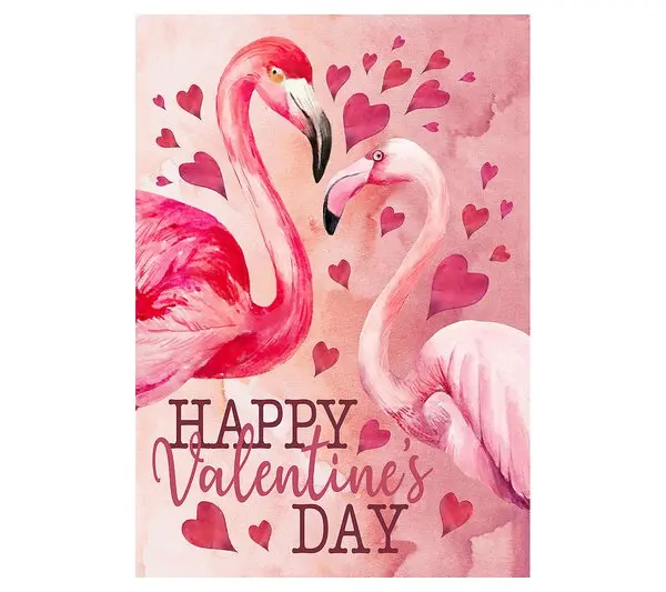 NORTHLIGHT Happy Valentine's Day Flamingo Outdo R Garden Flag - One-color