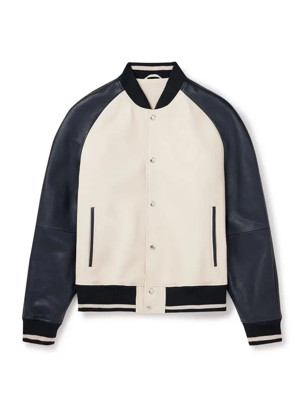 Mr P. Full-grain Leather Varsity Jacket - Neutrals