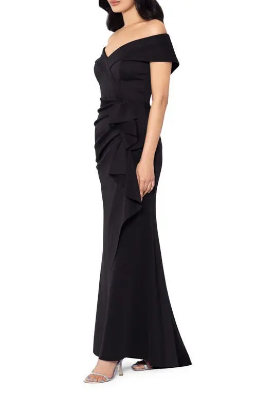 XSCAPE EVENINGS Off-the-shoulder Scuba Crepe Gown - Black