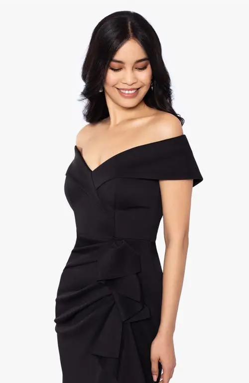 XSCAPE EVENINGS Off-the-shoulder Scuba Crepe Gown - Black