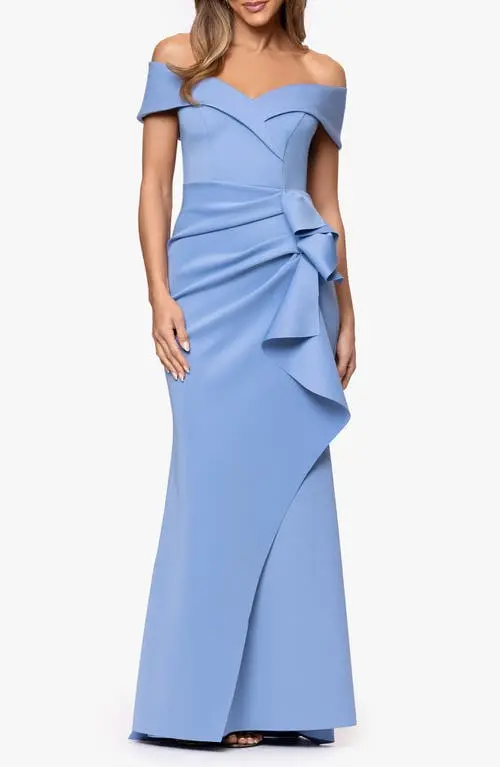 XSCAPE EVENINGS Off-the-shoulder Scuba Crepe Gown - Slate