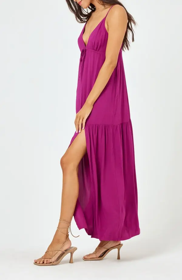 L*Space Victoria Drawstring Empire Waist Cover-Up Dress - Berry |  Editorialist