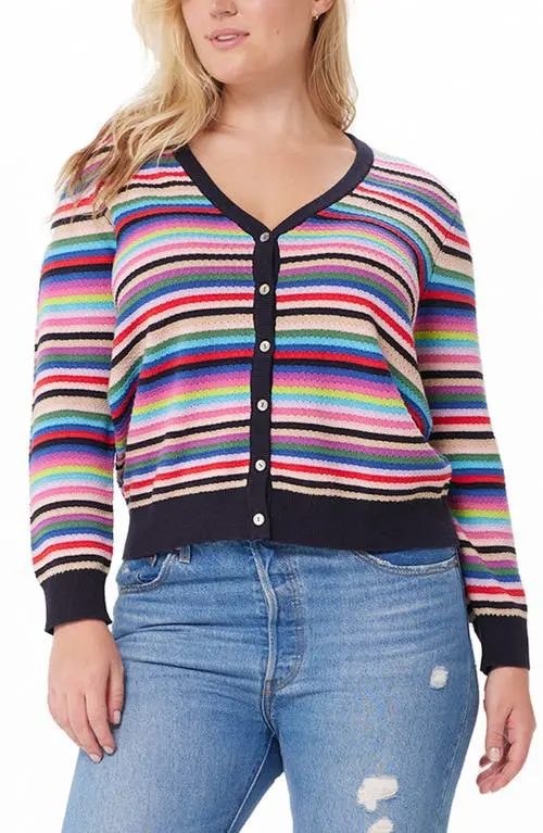 Minnie Rose Weekend Stripe Cotton & Cashmere Cardigan - Multistripe Pink