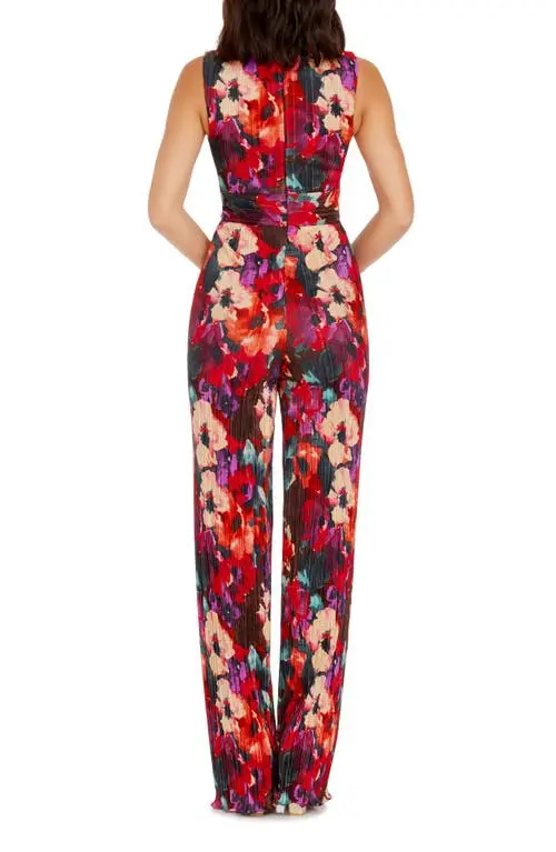 Dress The Population Hunter Floral Print Plissé Jumpsuit