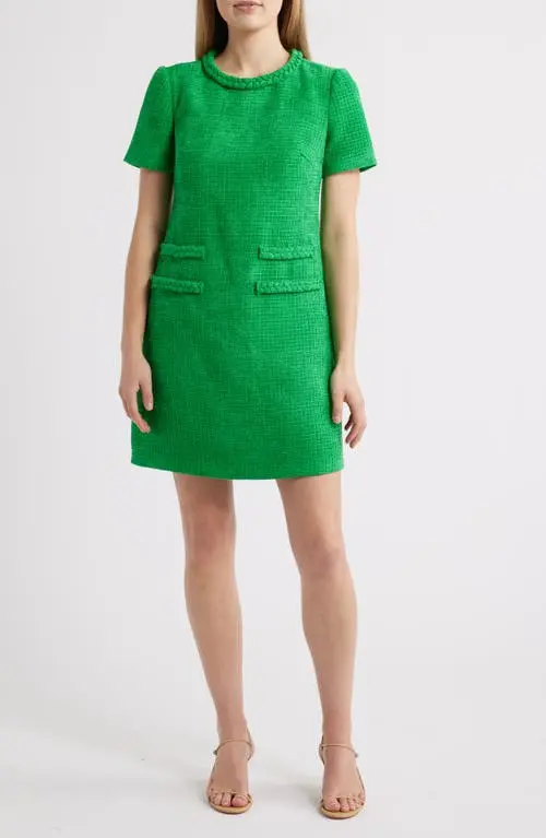 Eliza J Braid Detail Tweed Dress - Green | Editorialist